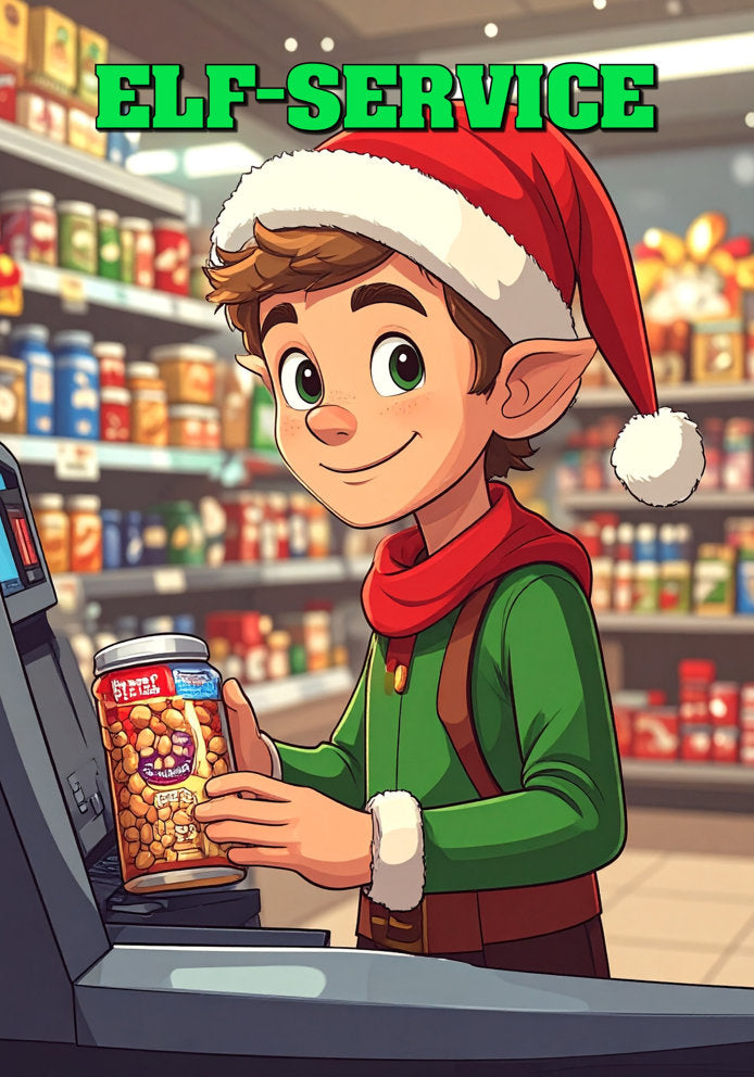 Elf-Service - Humorous Cartoon Elf Themed A5 Christmas Card – Pineapple ...